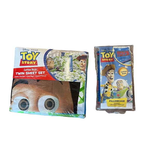 Disney | Other | Toy Story Twin Sheet Set And Pillowcase Blue And Green ...